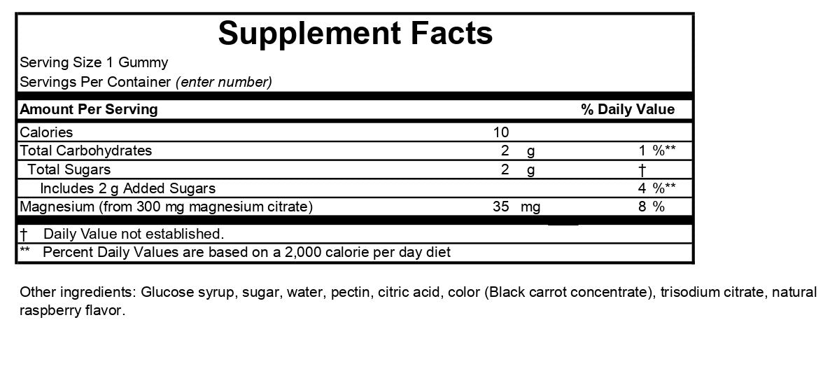 Magnesium Citrate 35mg Gummy, 3g, Natural Raspberry Flavor, Non- GMO,
