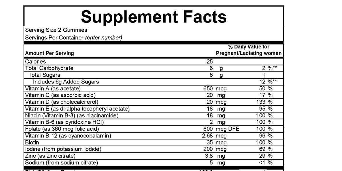 Prenatal Multivitamin Gummy, 3g, Biotin, Iodine, Fish Oil, Folate, Zin